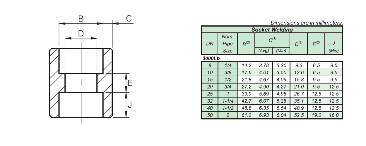 15NB CL3000 SOCKETWELD FULL COUPLING 304/304L - Prochem